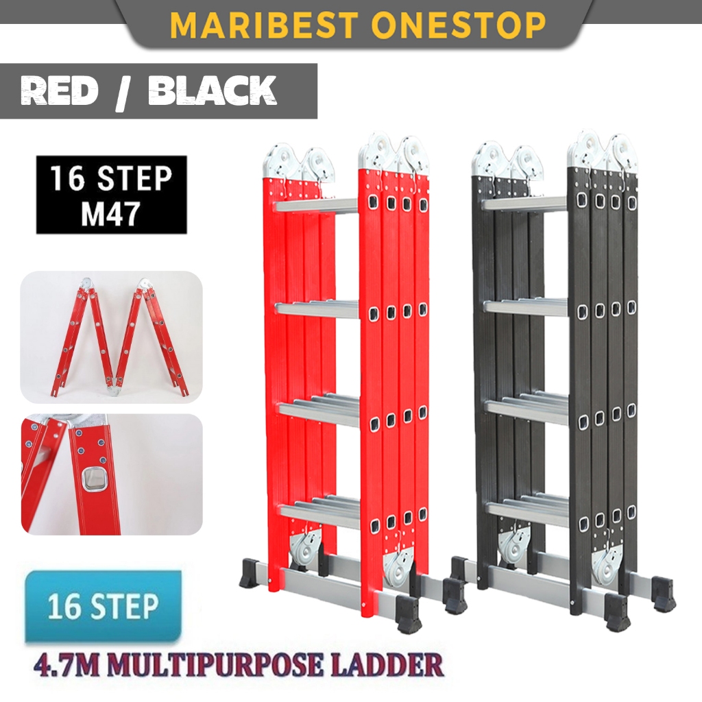 16 STEP RED BLACK EDITION MULTIPURPOSE ALUMINIUM LADDER 4.7M | Shopee ...