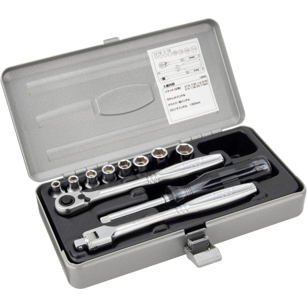 🇯🇵 JAPAN TONE Socket Wrench Set 1850 Drive 6.35mm (1/4") Silver Inch ...