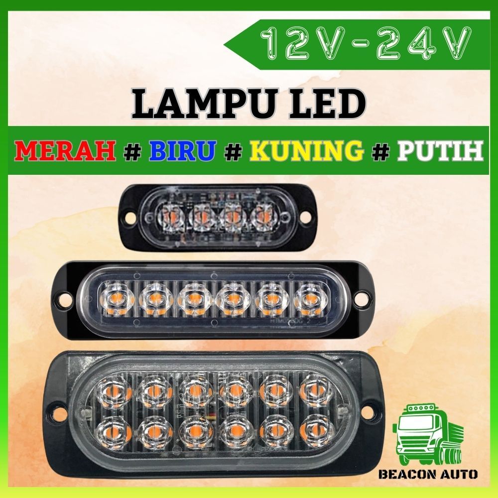 Beacon Cheras Lampu Led 12v 24v 4Led 6Led 12Led (BRIGHT ONLY) Slim Light Bar Lori Aksesori ...