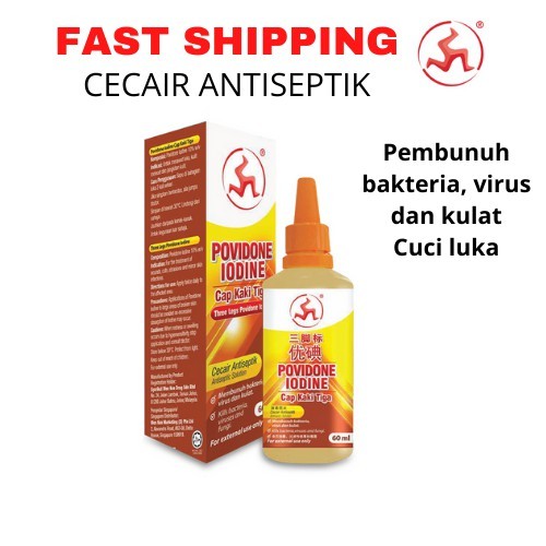 POVIDONE IODINE CAP KAKI TIGA ANTISEPTIK / LUKA 30ML | Shopee Malaysia