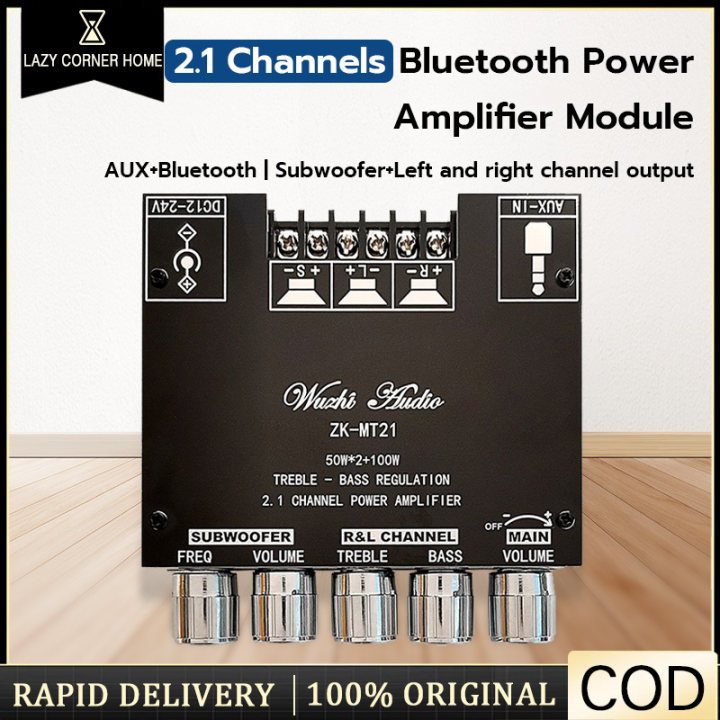 Subwoofer Amplifier ZK-MT21 2.1 Channel Bluetooth 5.0 Subwoofer Power Amplifier Board 50wx2+100w ...