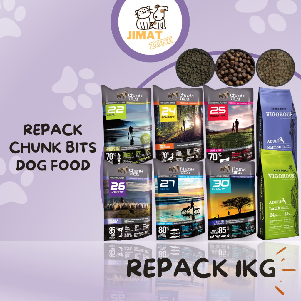 [REPACK] Chunk Bits Dog Food 1kg - (Sensi 27 / Growth 30 / Holistic ...