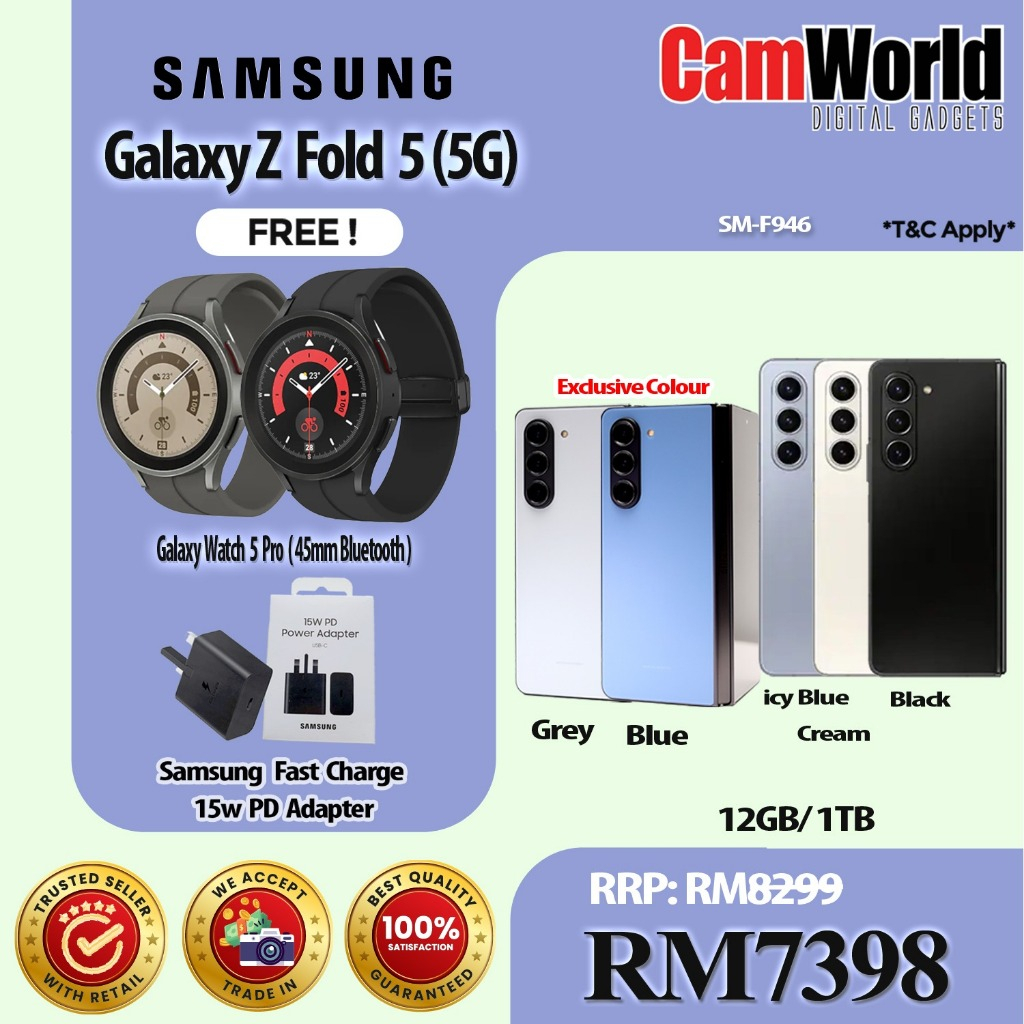 Samsung Galaxy Z Fold 5 / Fold 5 5G (SM-F946) ( 12GB + 1TB ) With 15w ...