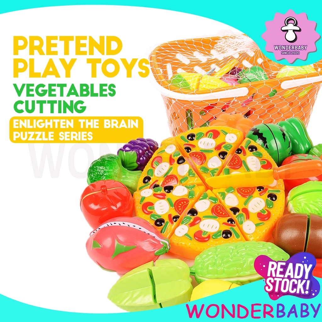 Fruit Vegetable Meat Kitchen Cutting Toys Basket Pretend Play Set Food ...