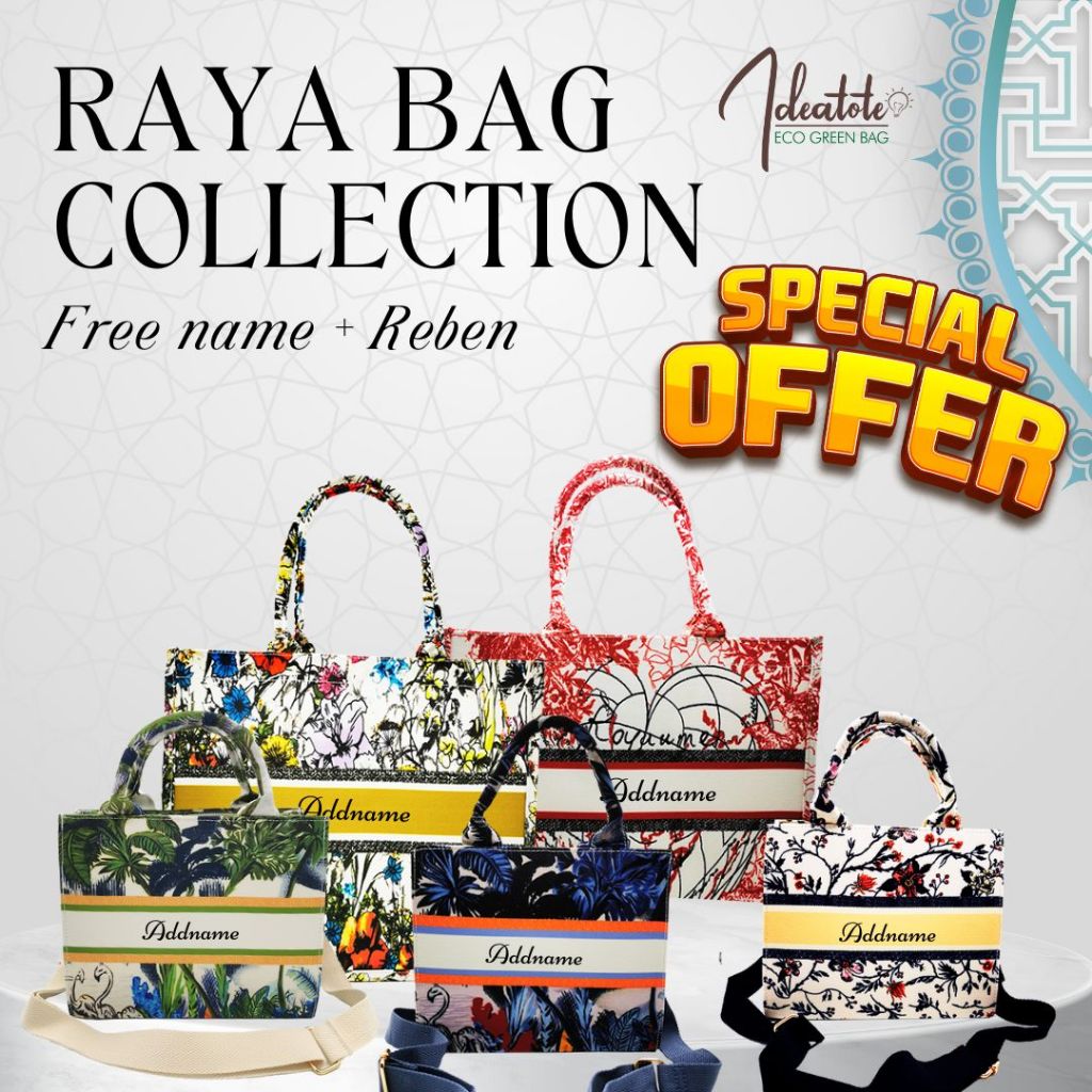 Elegant Floral Canvas Bag With Zip Personalized Free Name | Shopee Malaysia