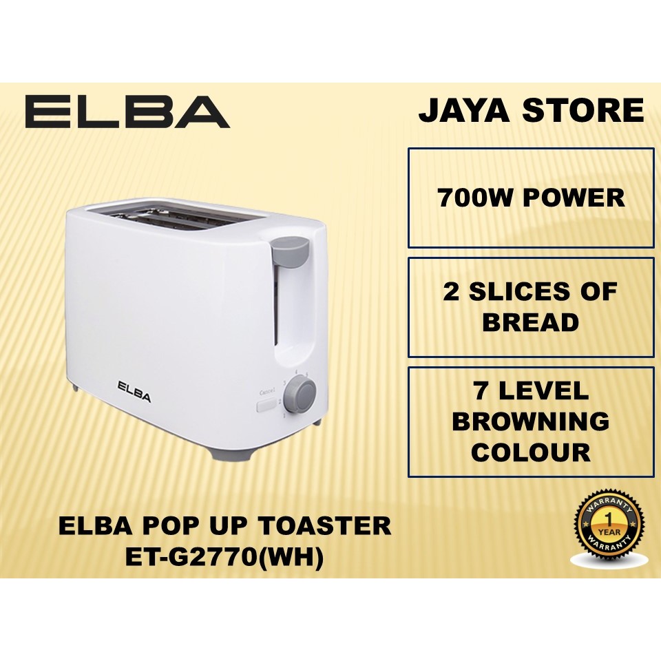 ELBA Pop-Up Bread Toaster ET-G2770(WH) - 2-slice, White (700W) | Shopee ...