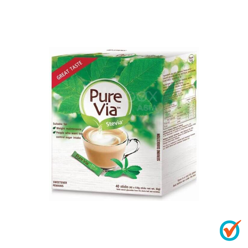 PURE VIA STEVIA 40 sticks, Zero Calorie Sweetener Stevia Leaf Extract ...
