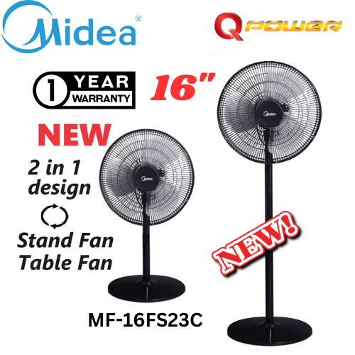 Midea 16" Stand Fan MF-16 / MF-16FS18 / MF-16FS23C BLACK ( 2 in 1 Function Black / White Colour ...
