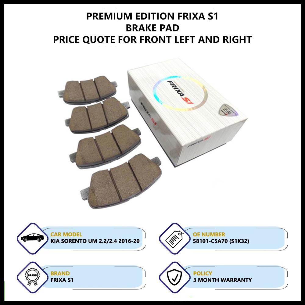 Kia Sorento UM 2.2/2.4 2015 Front Premium Edition Frixa S1 Brake Pad ...