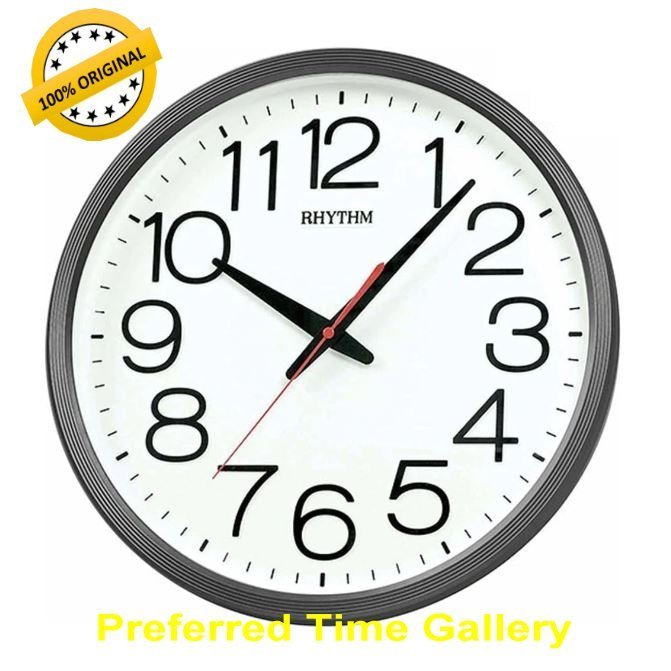 (Clock) 100% ORIGINAL Rhythm Wall Clock CMG495NR02 Black Case,Number ...