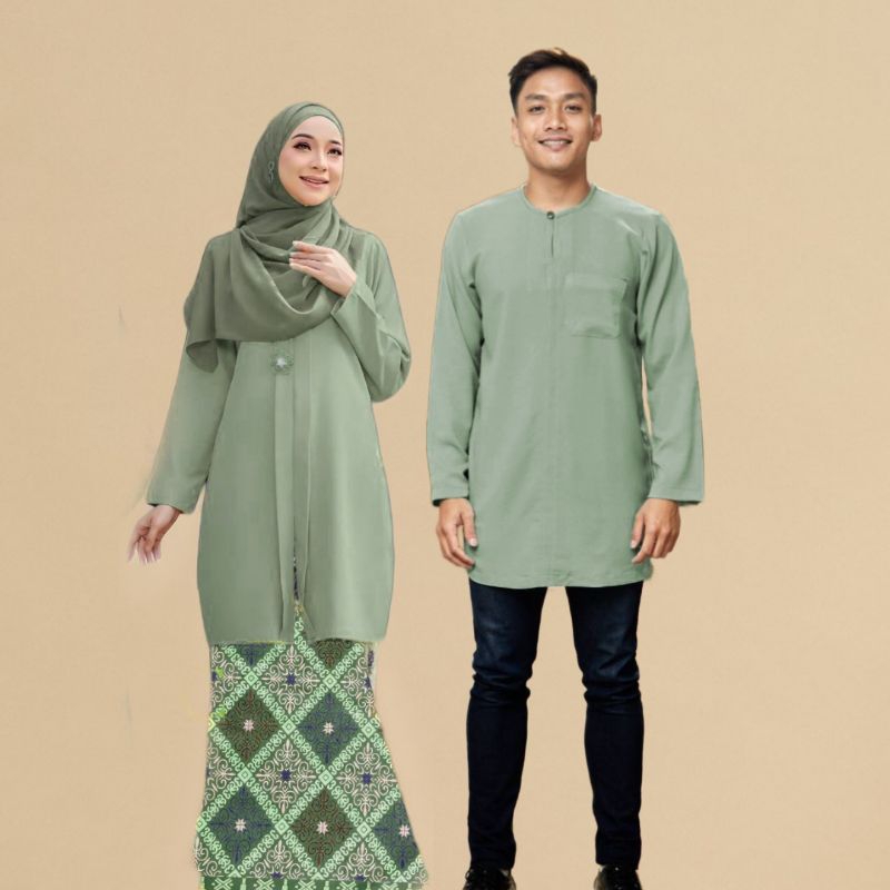 BAJU SEDONDON RAYA ,KURUNG BATIK , KURTA GREEN TEA | Shopee Malaysia