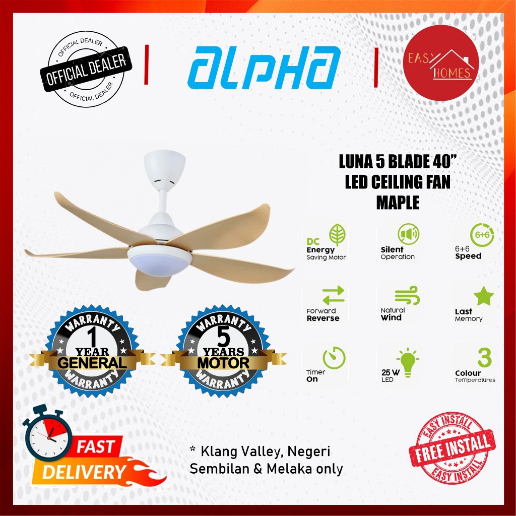 Alpha Vannus Luna 5B/40 40" 6 speeds DC Motor Ceiling Fan LED | Shopee ...