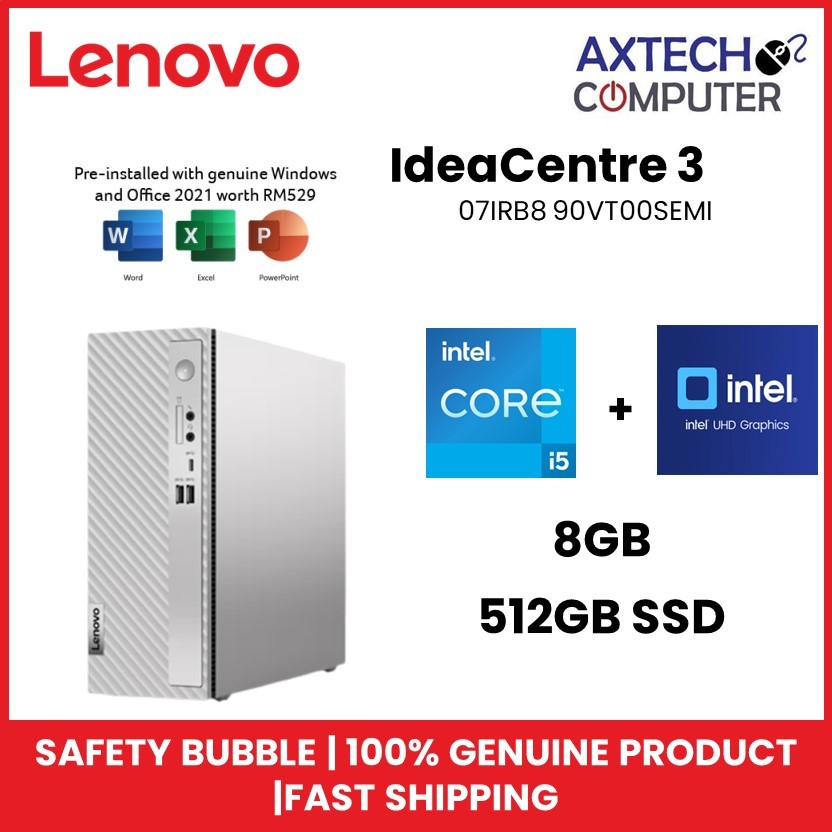 Lenovo IdeaCentre 3 07IRB8 90VT005EMI SFF Desktop PC Cloud Grey (I5-14400, 8GB, 512GB SSD, Intel ...