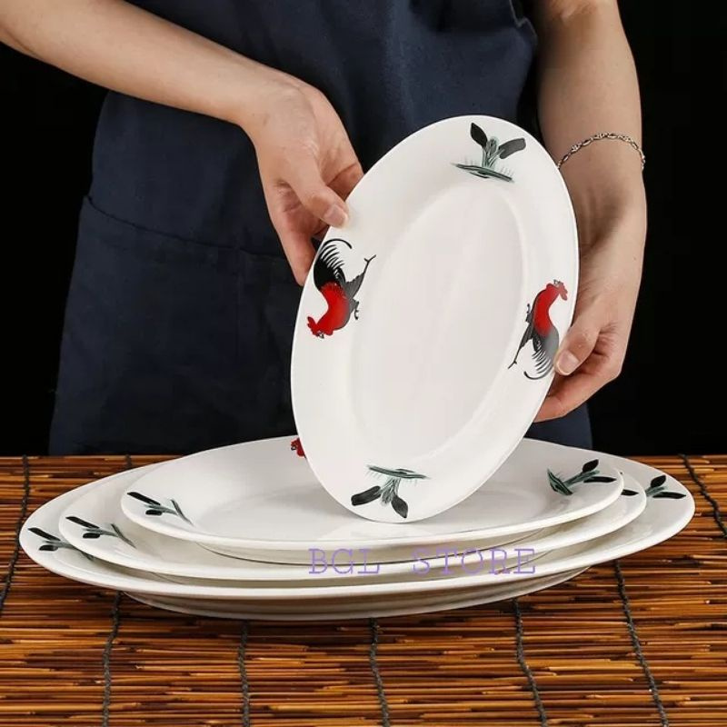 Ceramic Porcelain Rooster Oval Fish Plate / Pinggan Seramik Ayam Bujur ...