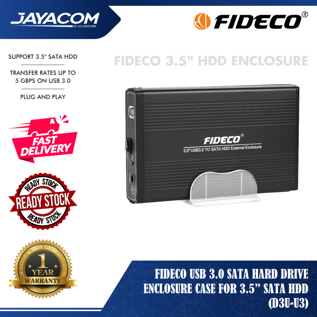 FIDECO USB 3.0 SATA Hard Drive Enclosure Case for 3.5” SATA HDD (D3U-U3 ...