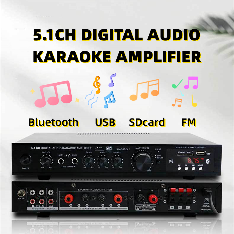 Bluetooth Amplifier 5.1 Channel Audio Power Amplifier Subwoofer HiFi ...
