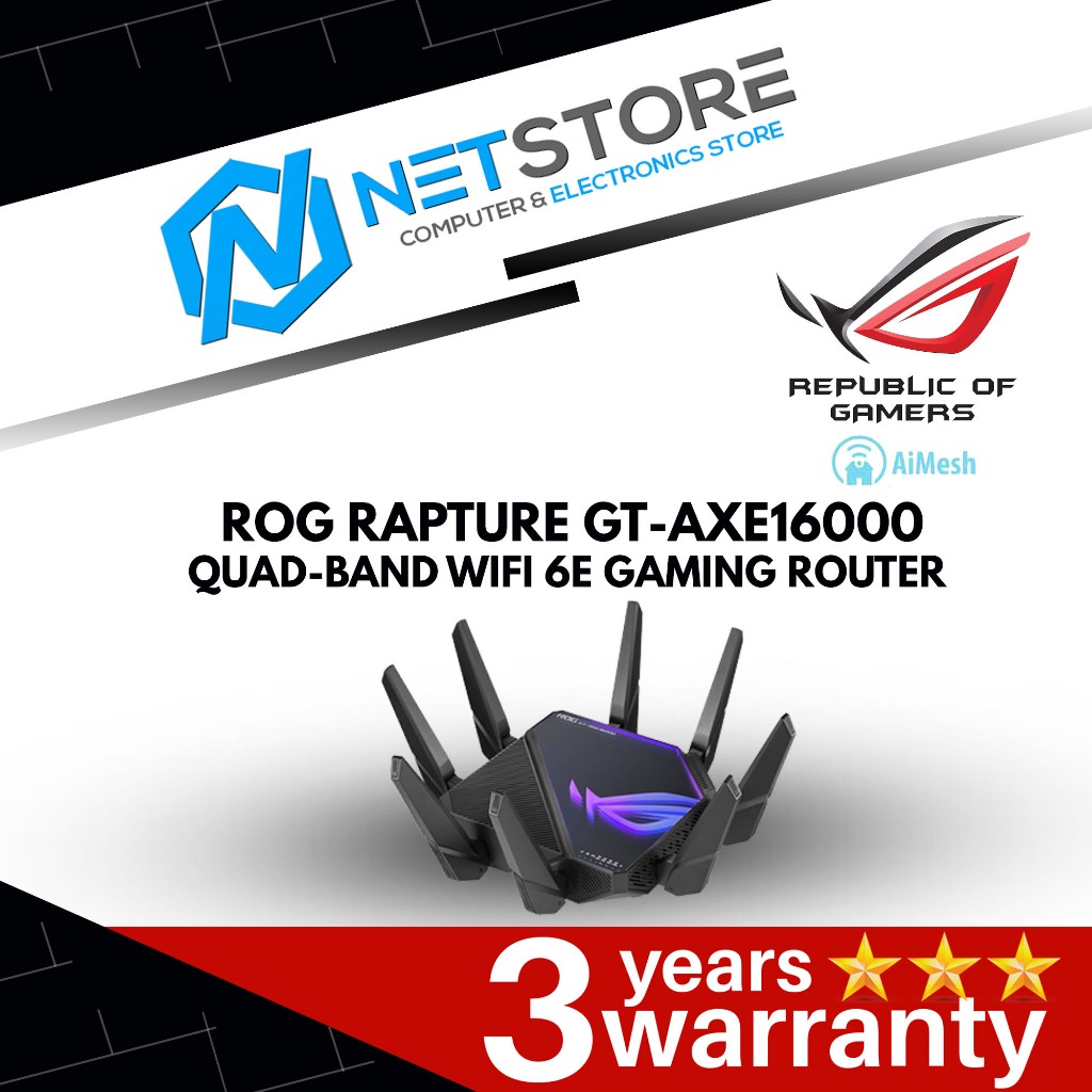 ASUS ROG RAPTURE GT-AXE16000 QUAD-BAND WIFI 6E GAMING ROUTER | Shopee ...