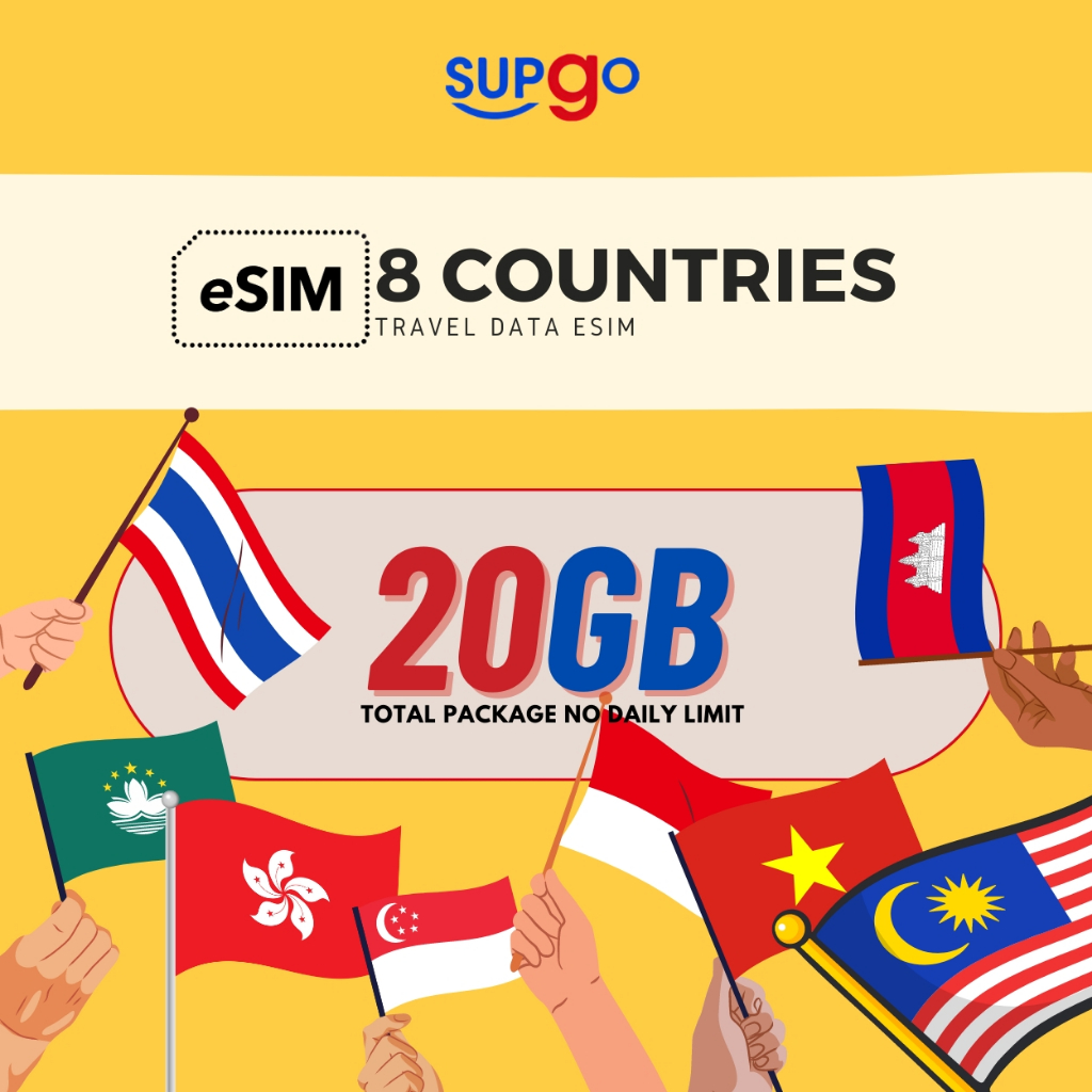 【Supgo】eSIM 8 Countires HongKong Macau Malaysia Vietnam High Speed 50GB Total Unlimited Data ...