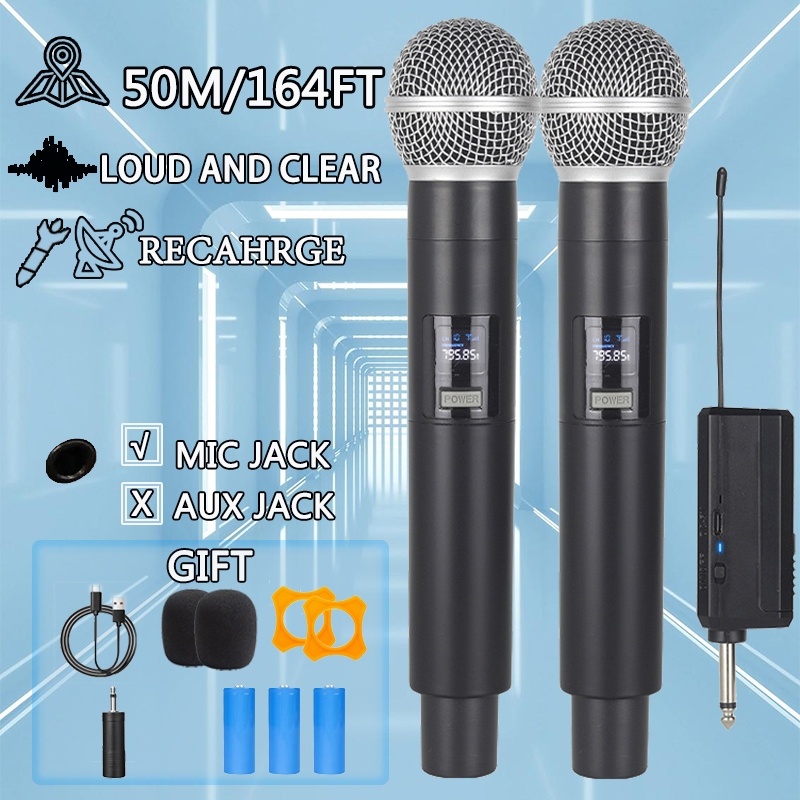 Wireless Microphone Karaoke Dual Mic Uhf Mike Rechargeable High ...