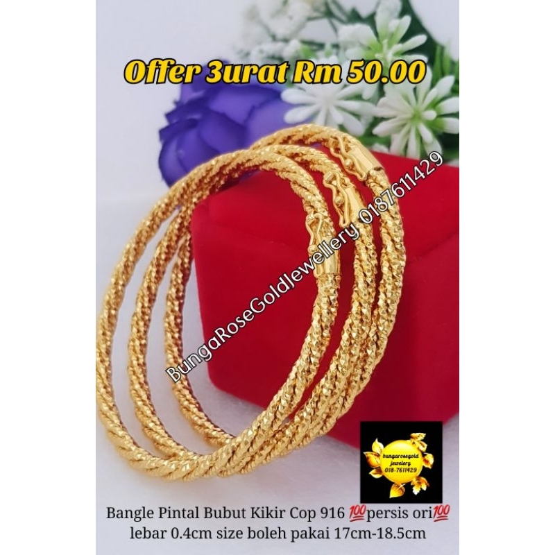 🔥🔥🔥Offer 3urat Rm50.00🔥 🔥🔥Bangle Pintal Kikir Suasa Cop 916 💯persis ori ...