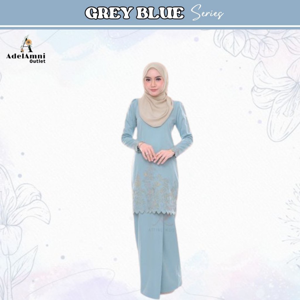 Tema Grey Blue Baju Kurung Dewasa Plus size Lace Moden Tunang Bridesmaid Kenduri Raya (Size 34 ...