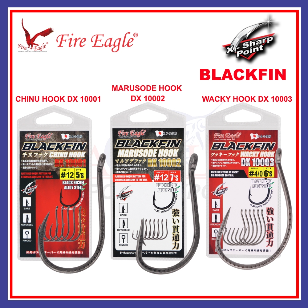 (5's-8's) Fire Eagle Blackfin Fishing Hook Chinu Marusode Wacky X-Sharp ...