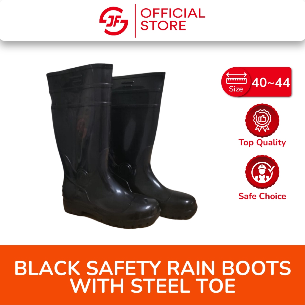 Jf Black Safety Rain Boots With Steel Toe & Steel Mid Sole Wellington ...