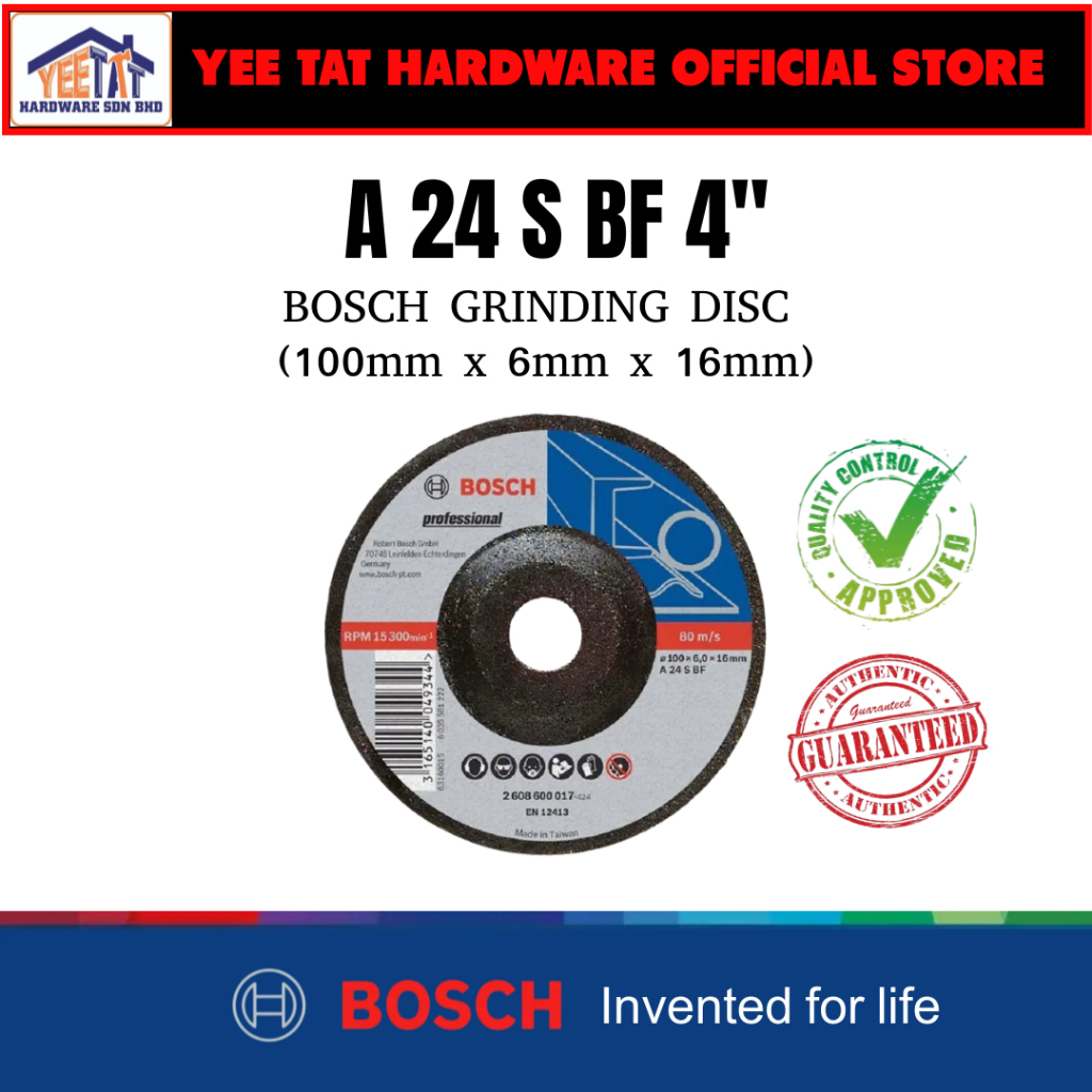[ BOSCH ] METAL GRINDING DISC 100mm x 6mm x 16mm (2608600017) | Shopee ...