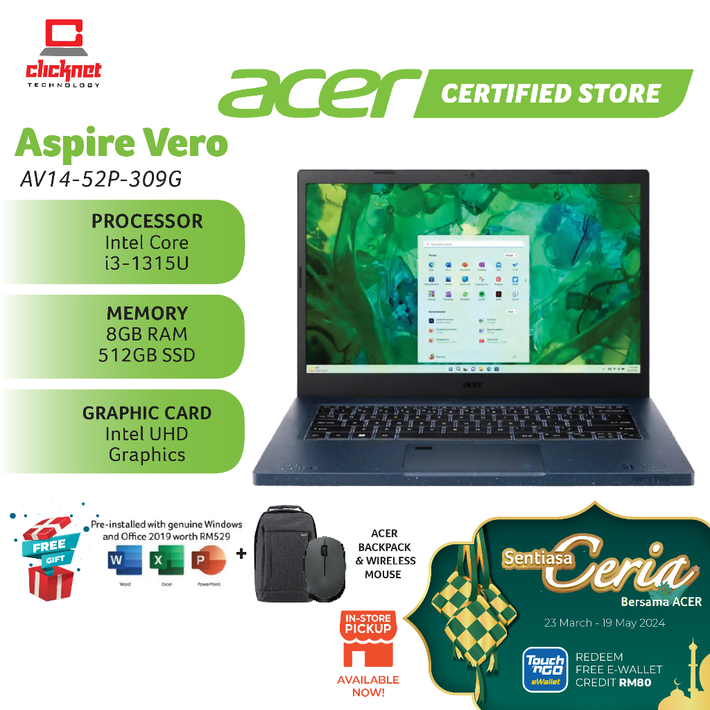 ACER ASPIRE VERO 14 AV14-52P-309G(I3-1315U)13th Gen LAPTOP | Shopee ...