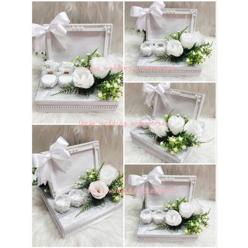 gubahan frame mas kahwin c/w 2 pc bekas cincin(silver white) | Shopee ...