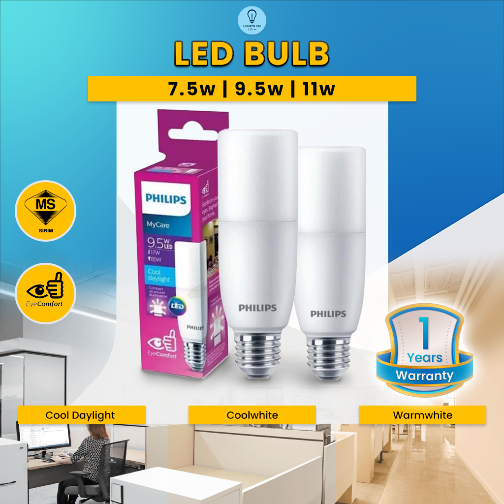 Philips 7.5w/9.5w/11w MYCARE LED Stick Bulb Daylight Warmwhite Coolwhite Mentol Lampu Energy ...