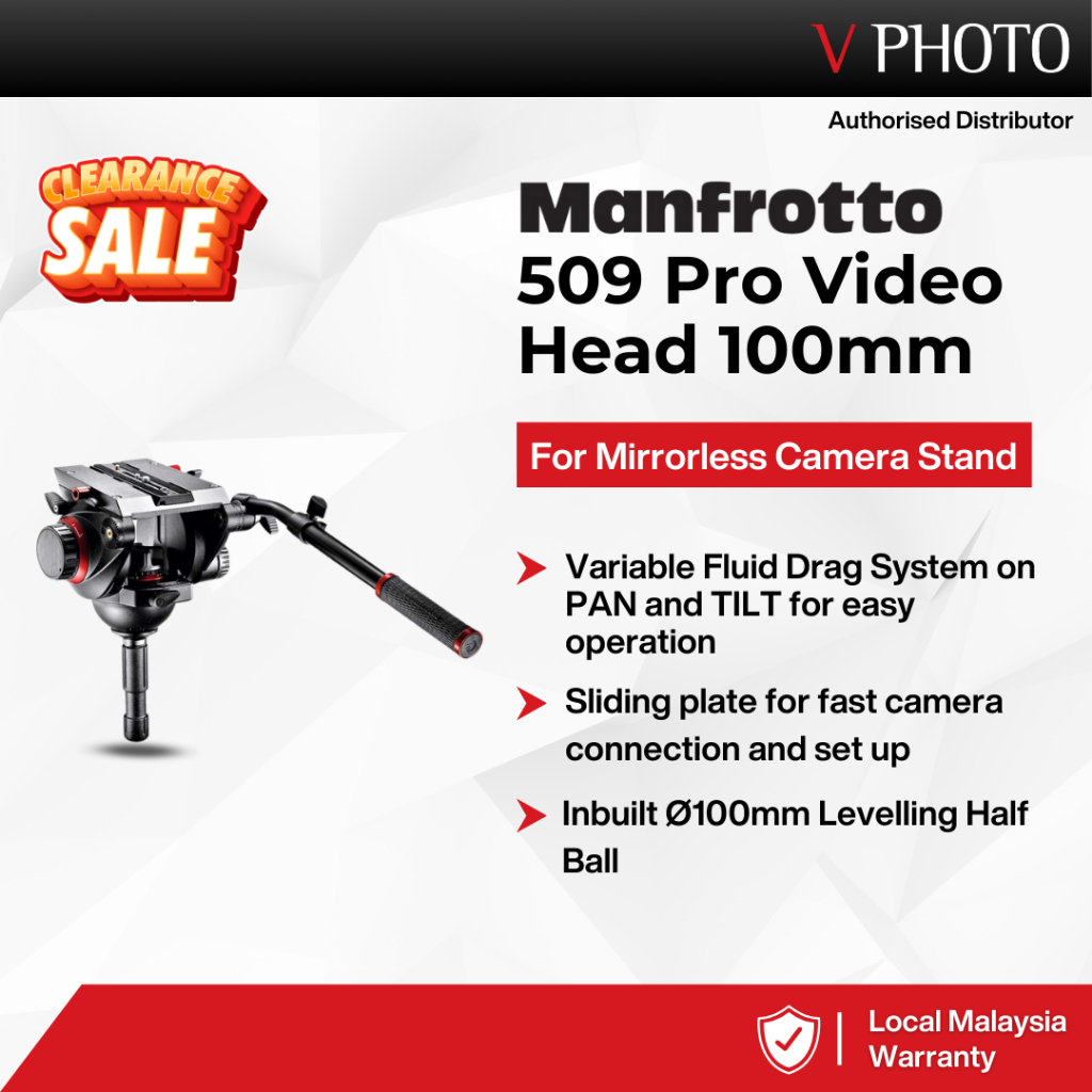 MANFROTTO Pro Video Head 100 for Mirrorless DSLR Camera Stand 509HD ...