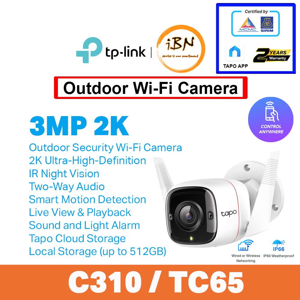 TP-Link Tapo TC65 C310 / C320WS / C325WB | 2K/4MP Full Color Night ...