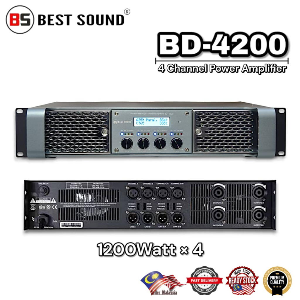 BS Best Sound Stage Audio BD-4200 Digital Professional Stereo Power Amplifier ( 1200wattx4 ...