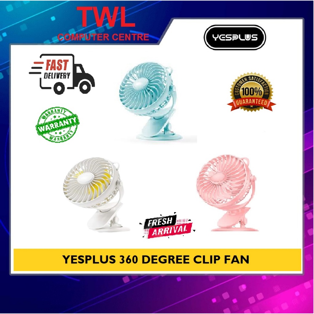 YESPLUS Rechargeable Mini Table Clamp Fan 360° Arbitrary Rotation / 3 ...