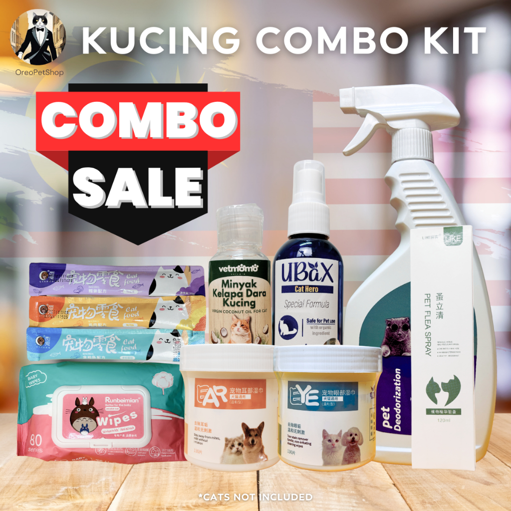Pet Care Combo Kit For Cat | Kutu Flea Spray VCO Minyak Kelapa Kucing ...