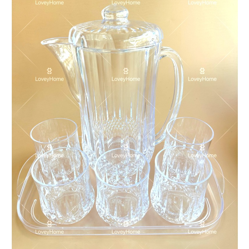 Acrylic Water Jug Set 2L Crystal Tea Pot Juice Drink Pitcher Cup Jag ...