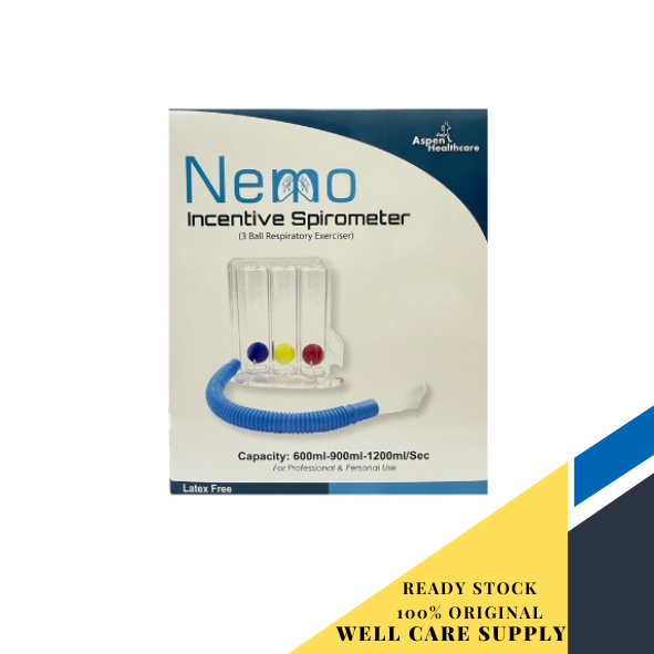 Nemo Incentive Spirometer 3 Ball Respiratory Exerciser ( 1 box )[ 600ml-900ml-1200ml/Sec, tri ...