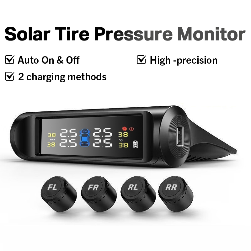 TPMS Car Tire Pressure Monitor System Solar Powered Wireless LED ...