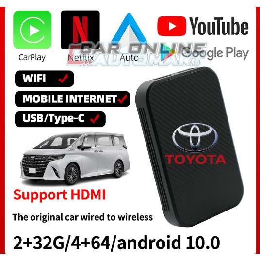 AI BOX Toyota Alphard 2023 Android 10.0 Wireless Car play AI mini box ...
