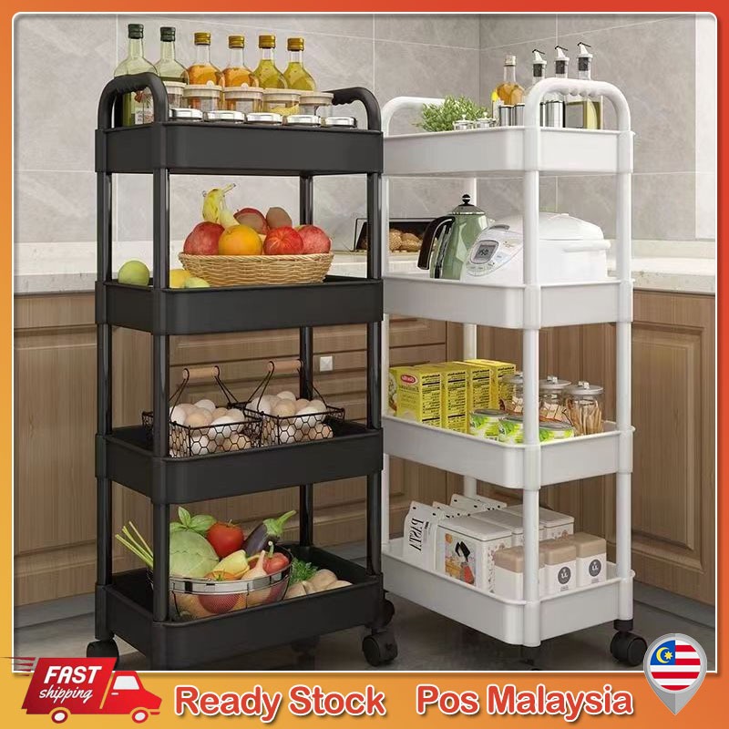 2/3/4 Tier Home Storage Trolley Kitchen Storage Organizer Handle Basket ...