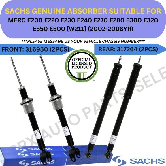 SACHS GENUINE ABSORBER (FRONT, REAR) FOR MERC E200 E220 E230 E240 E270 E280 E300 E320 E350 E500 ...