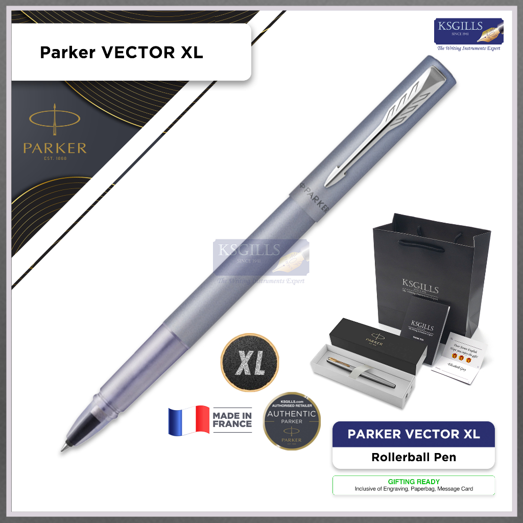 Parker Vector XL Rollerball Pen - Silver Blue (with Black - Medium (M ...