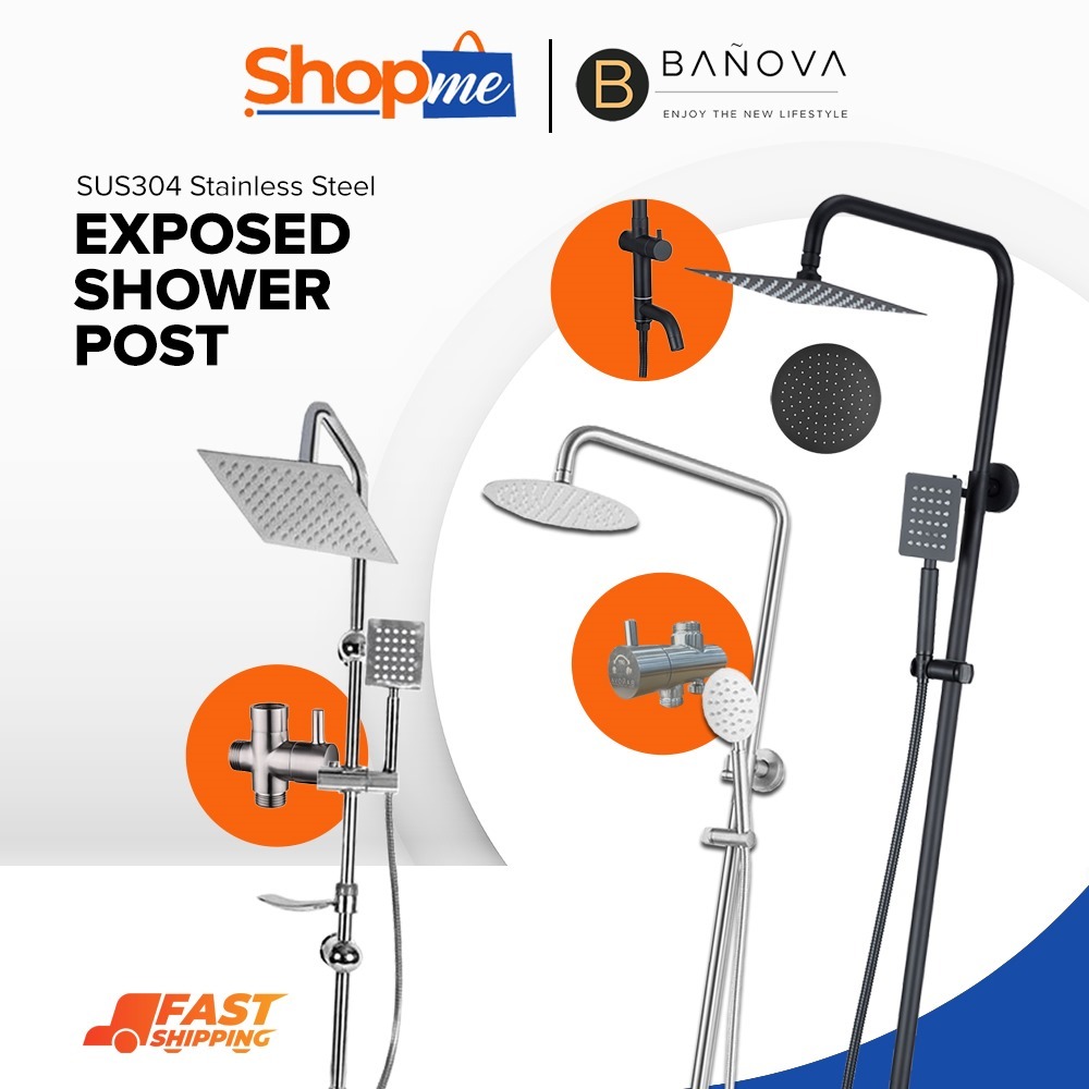 BANOVA Stainless Steel In-let Shower Post Set Rain Shower + Hand Shower ...