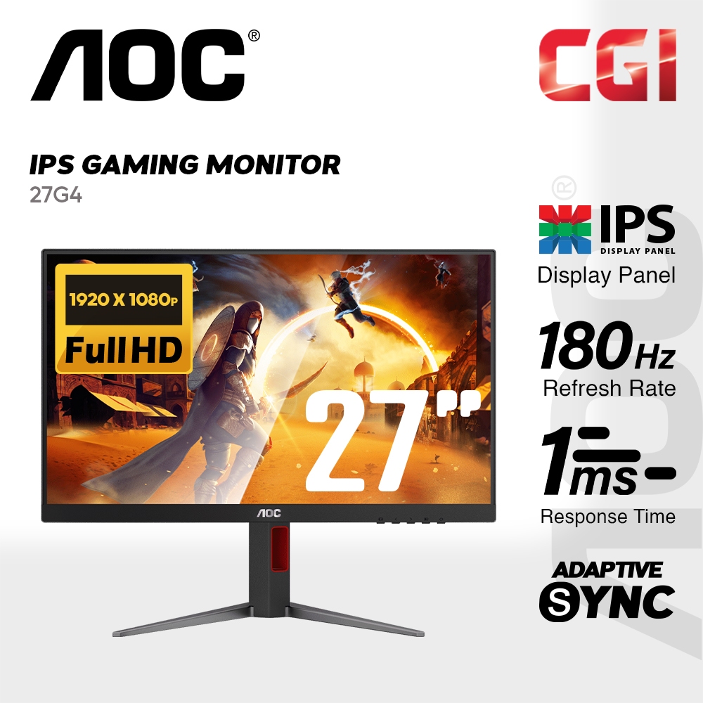 AOC 27" 27G4 Fast IPS FHD HDR10 Adaptive Sync 180Hz 1ms Ergonomic ...