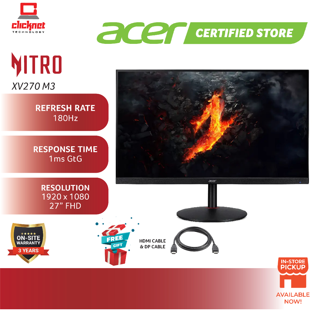 ACER NITRO XV270 M3 27" GAMING MONITOR ( 27" IPS FHD / 0.5MS / 180HZ ...