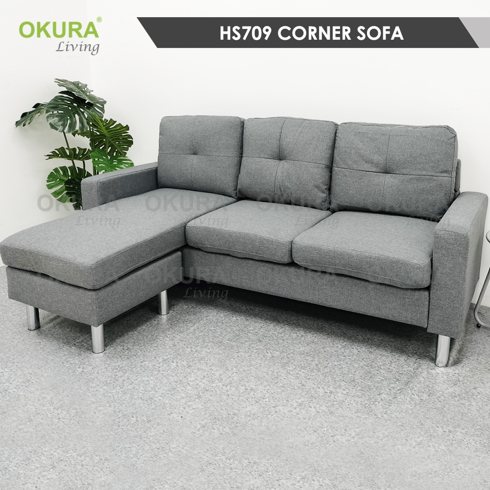 OKURA Corner Fabric Sofa Bed with Reversible Angle Charcoal (3 Seater ...