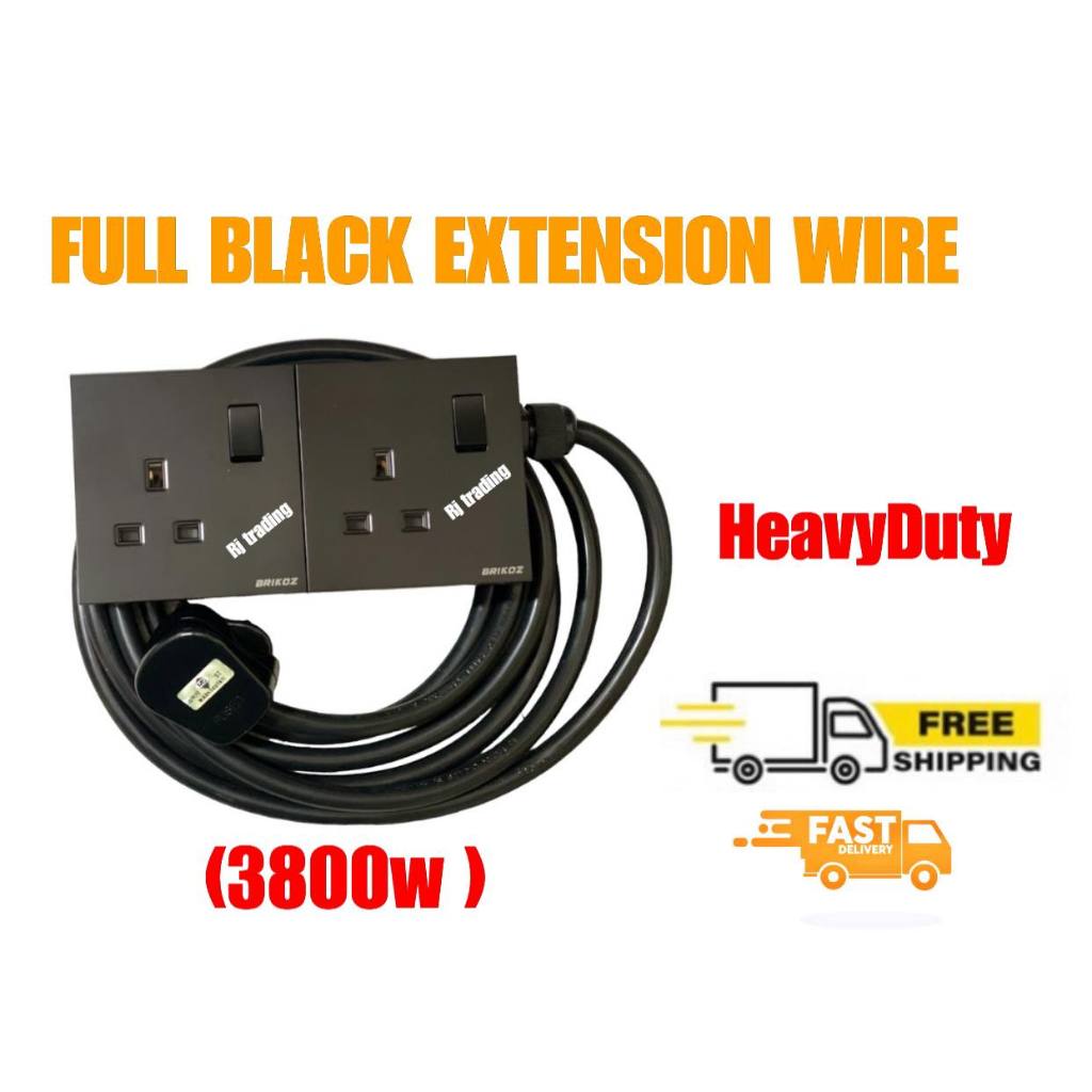 READY STOCK FULL BLACK HEAVY DUTY 2/3/4 WAYS EXTENSION WIRE BLACK ...