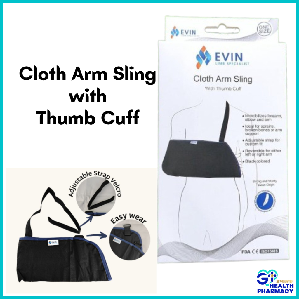 Evin Cloth Arm Sling With Thumb Cuff (Black) 1 unit | Shopee Malaysia