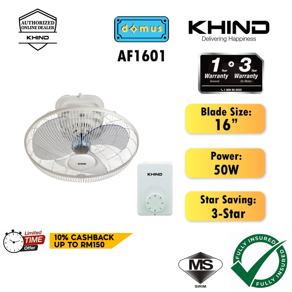 Khind 16" 360 Degrees Rotation Auto Fan 3 Speed Low Noise Oscillating ...